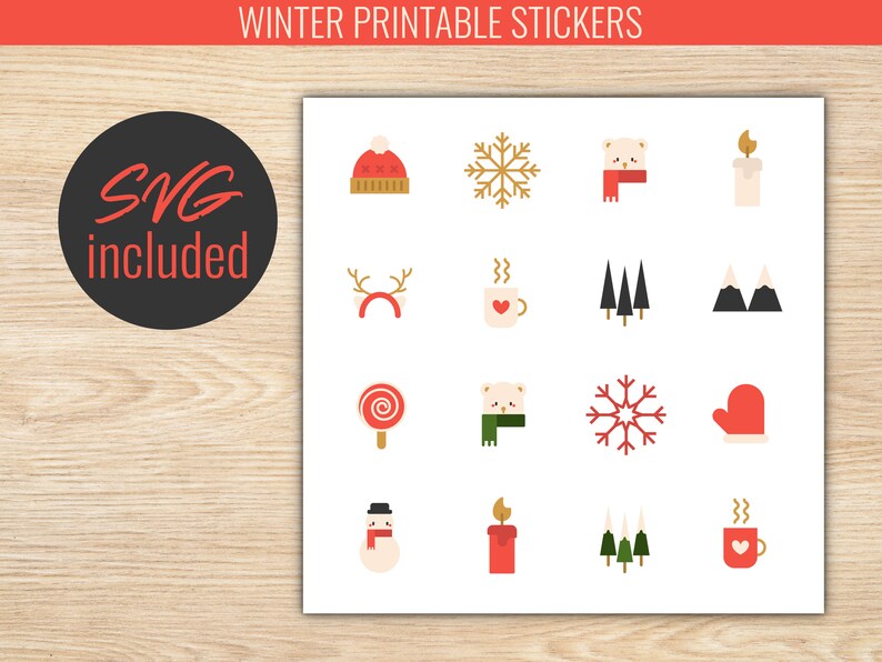 Winter Themed Sticker Sheet, Printable. SVG File or PDF for Use on ...