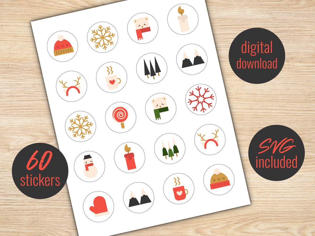 Winter Themed Sticker Sheet, Printable. SVG File or PDF for Use on ...