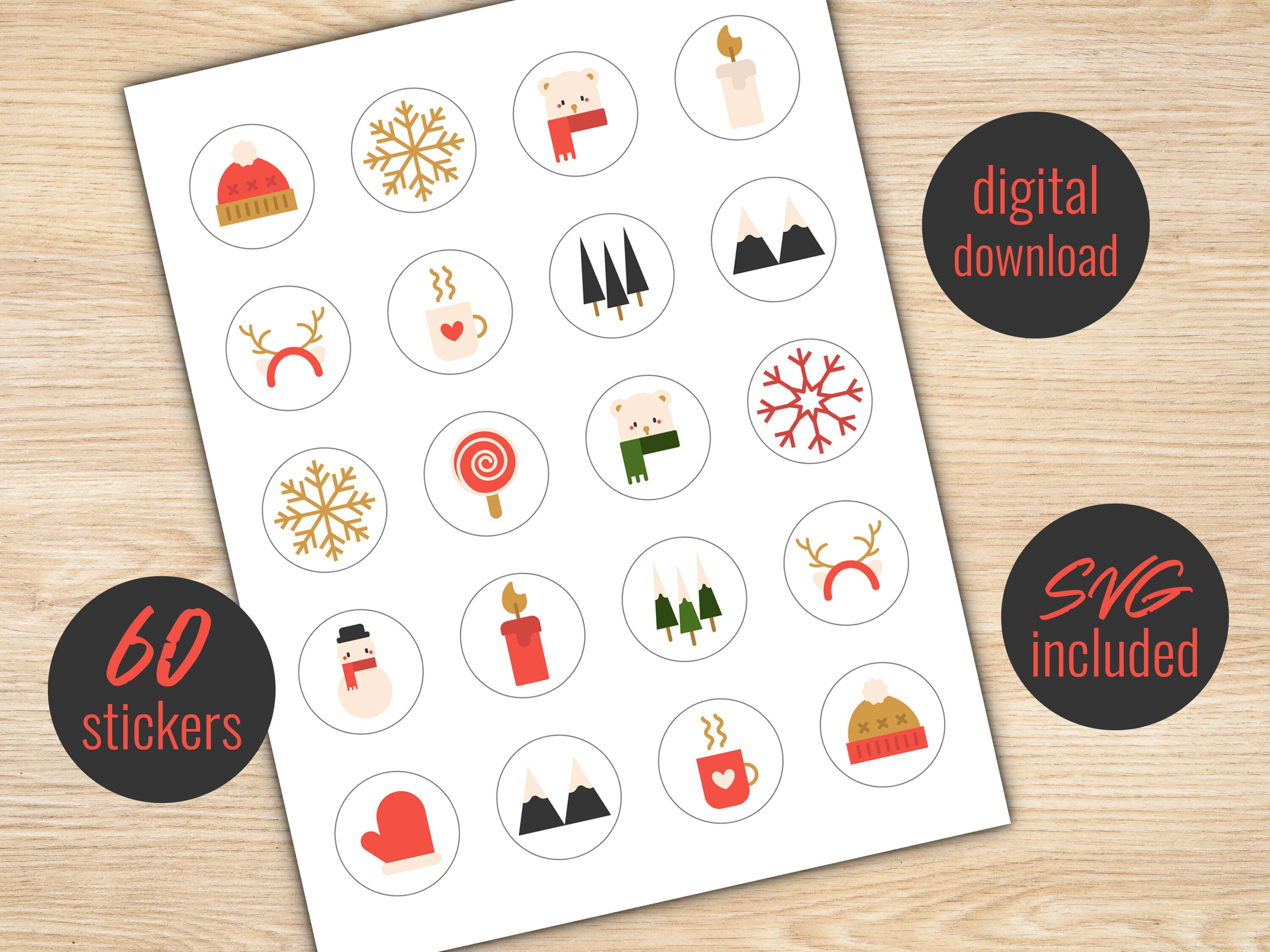 Winter Themed Sticker Sheet, Printable. SVG File or PDF for Use on ...