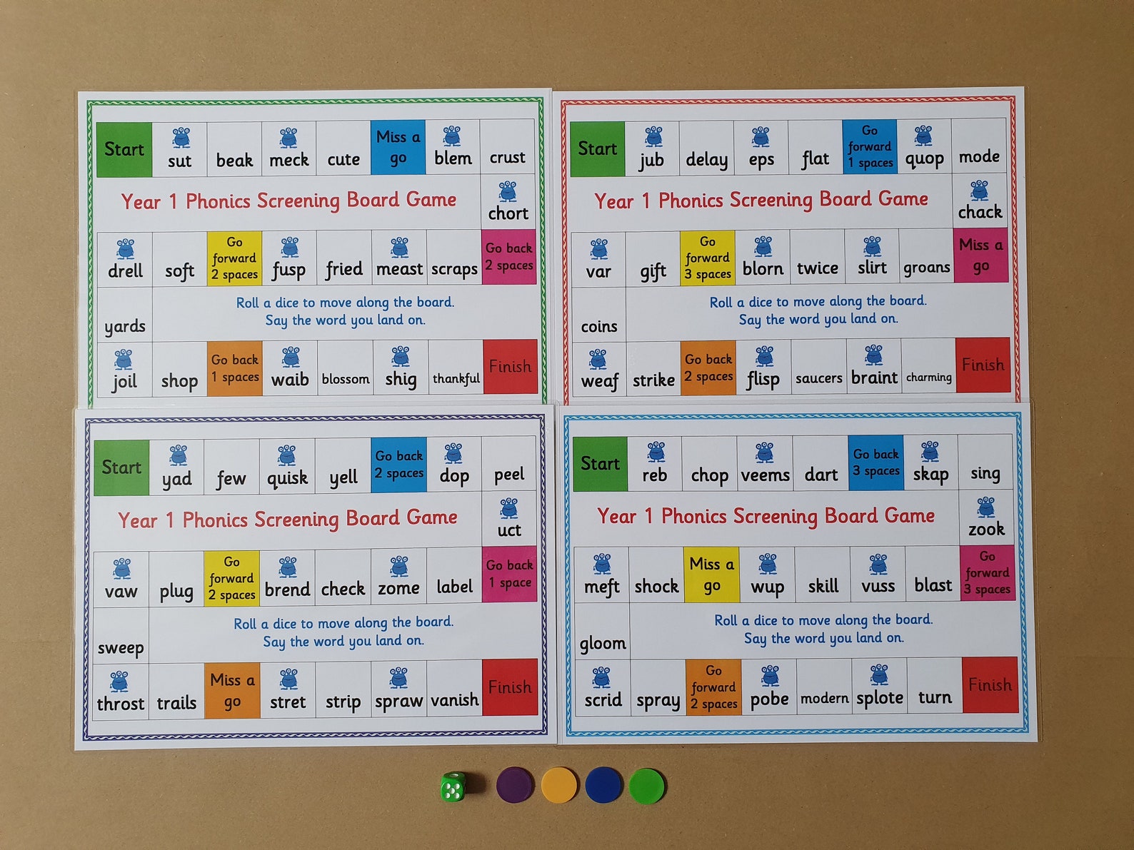Year 1 Phonics Screening Board Games Literacy KS1 Year 1 | Etsy