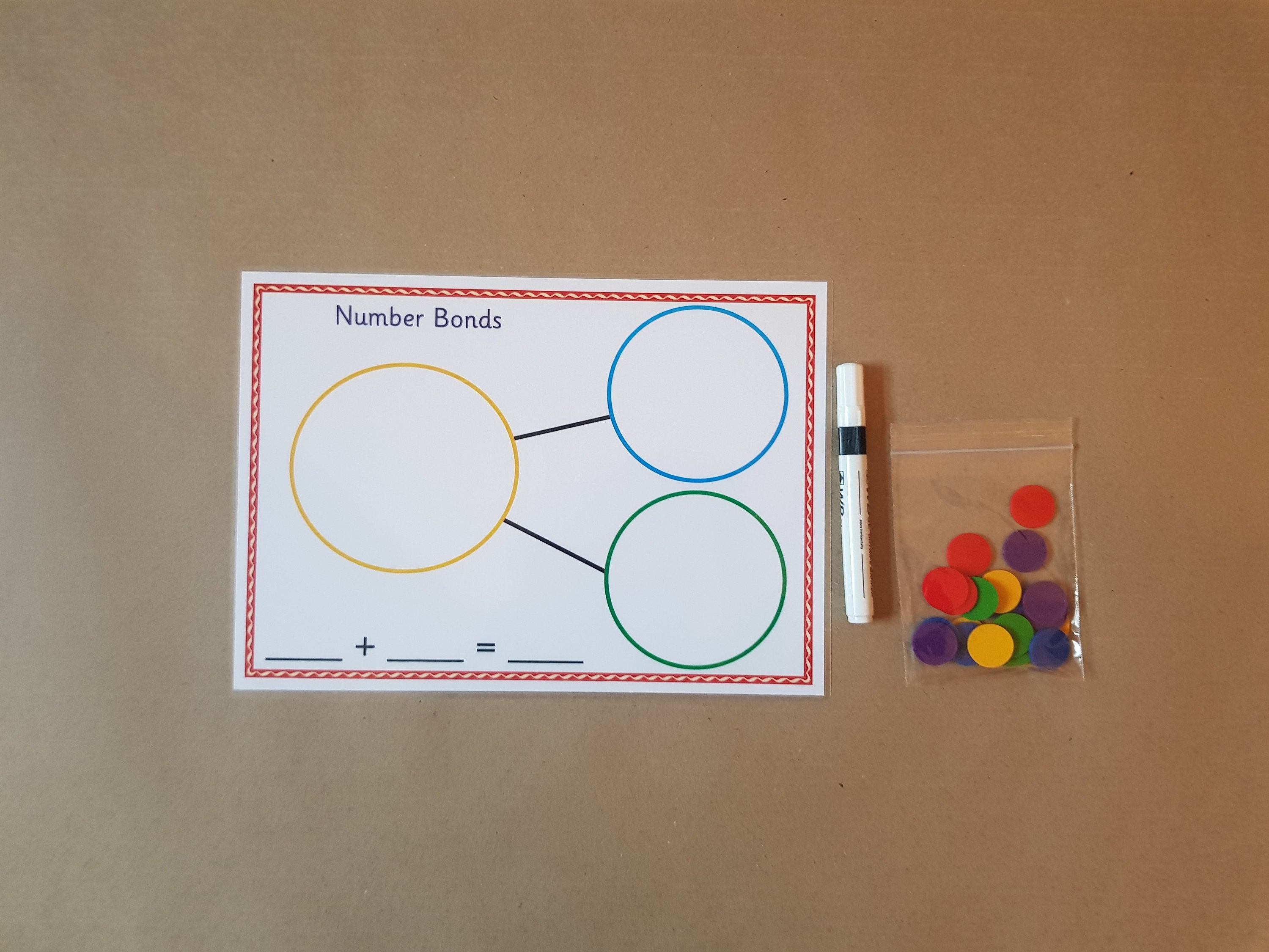 Number Bonds to 10/20, A4 Reusable Mat and Counters, EYFS, KS1, Pre ...
