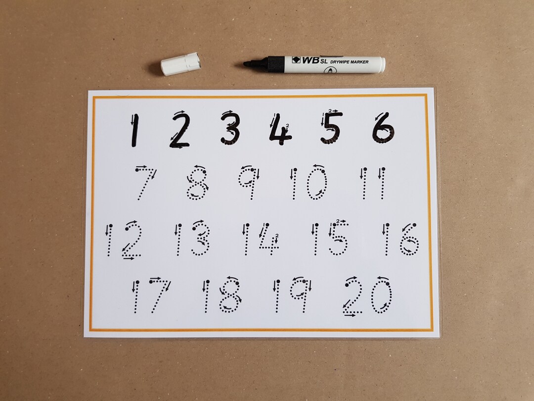 Tracing Numbers 1-20, Number Formation Practice, Dry Wipe, Dry Ease ...