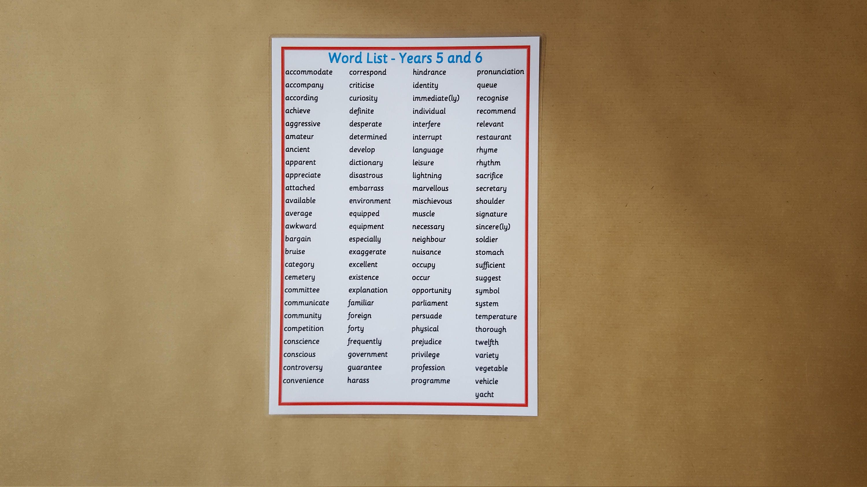 Years 5/6 Word Mat, Laminated Word Mat/poster, Key Words, High ...