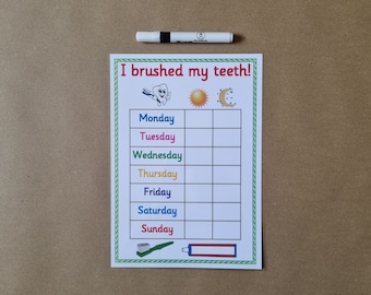 Brushing Teeth Reward Chart Reusable Laminated 160 Gsm - Etsy UK