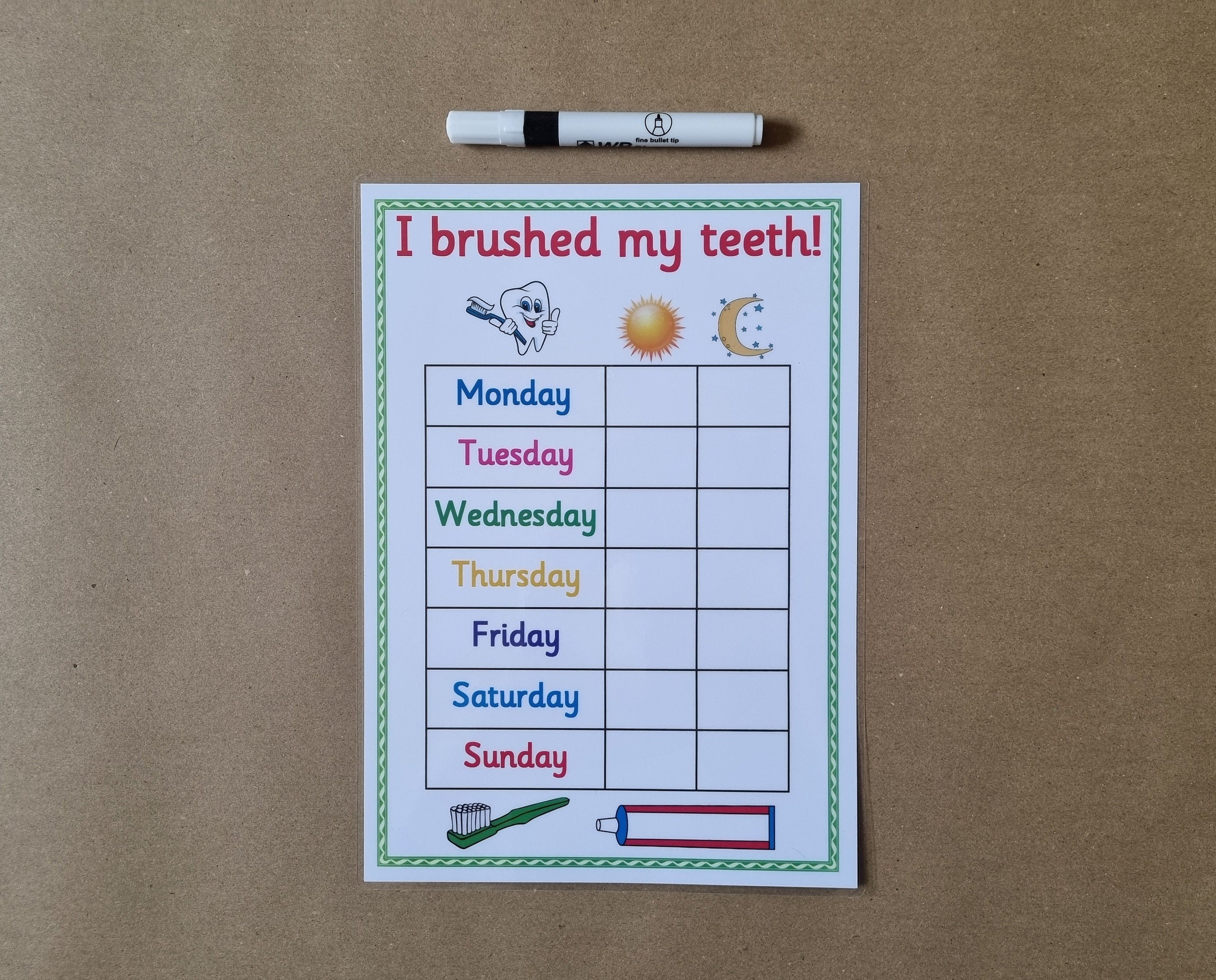 Brushing Teeth Reward Chart - Reusable, Laminated 160 Gsm Card ...