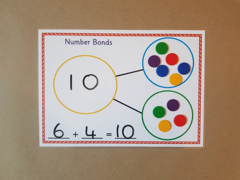Number Bonds to 10/20, A4 Reusable Mat and Counters, EYFS, KS1, Pre ...