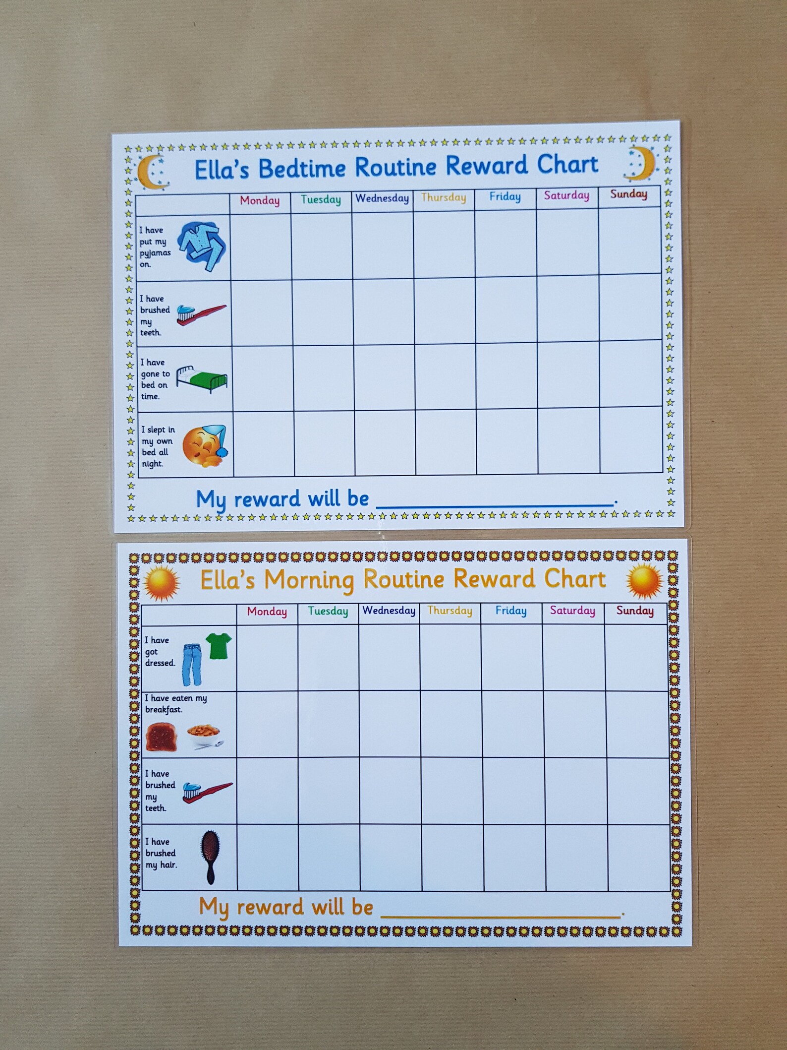 Morning and Bedtime Routine Reward Charts Reusable Reward - Etsy