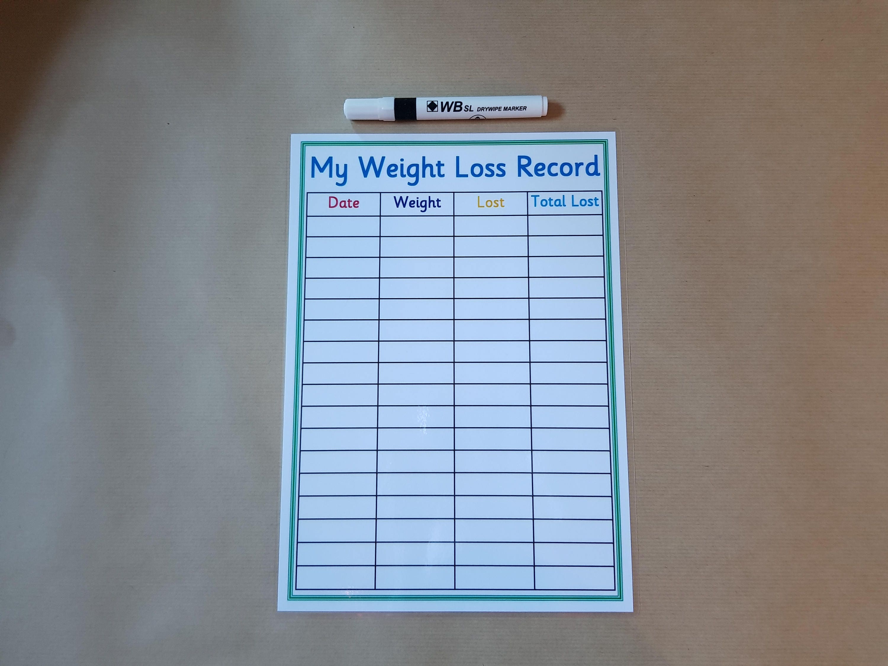 Weight Loss Record A4 Laminated Card Slimming World Weight | Etsy