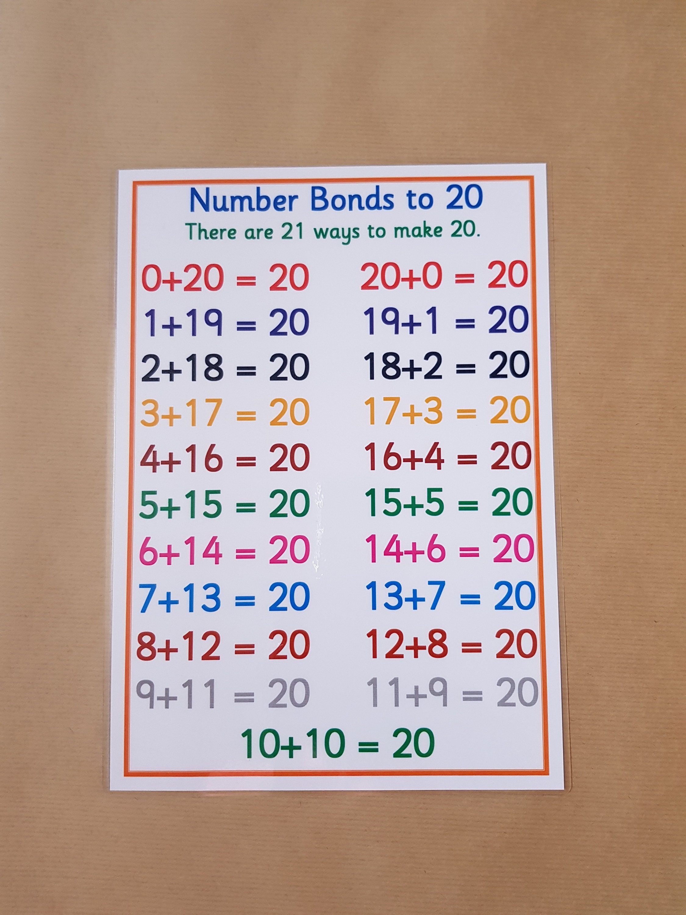 Number Bonds to 20 Numeracy Maths Reusable Worksheet - Etsy UK