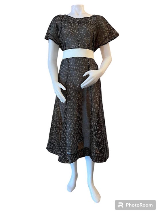 Vintage VOLUP size dress 1940s dark blue sheer nylon… - Gem