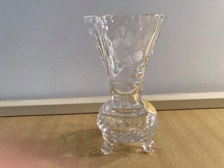 Lead Crystal Pink Flower Vase West Germany Cut Crystal Pink Green ...