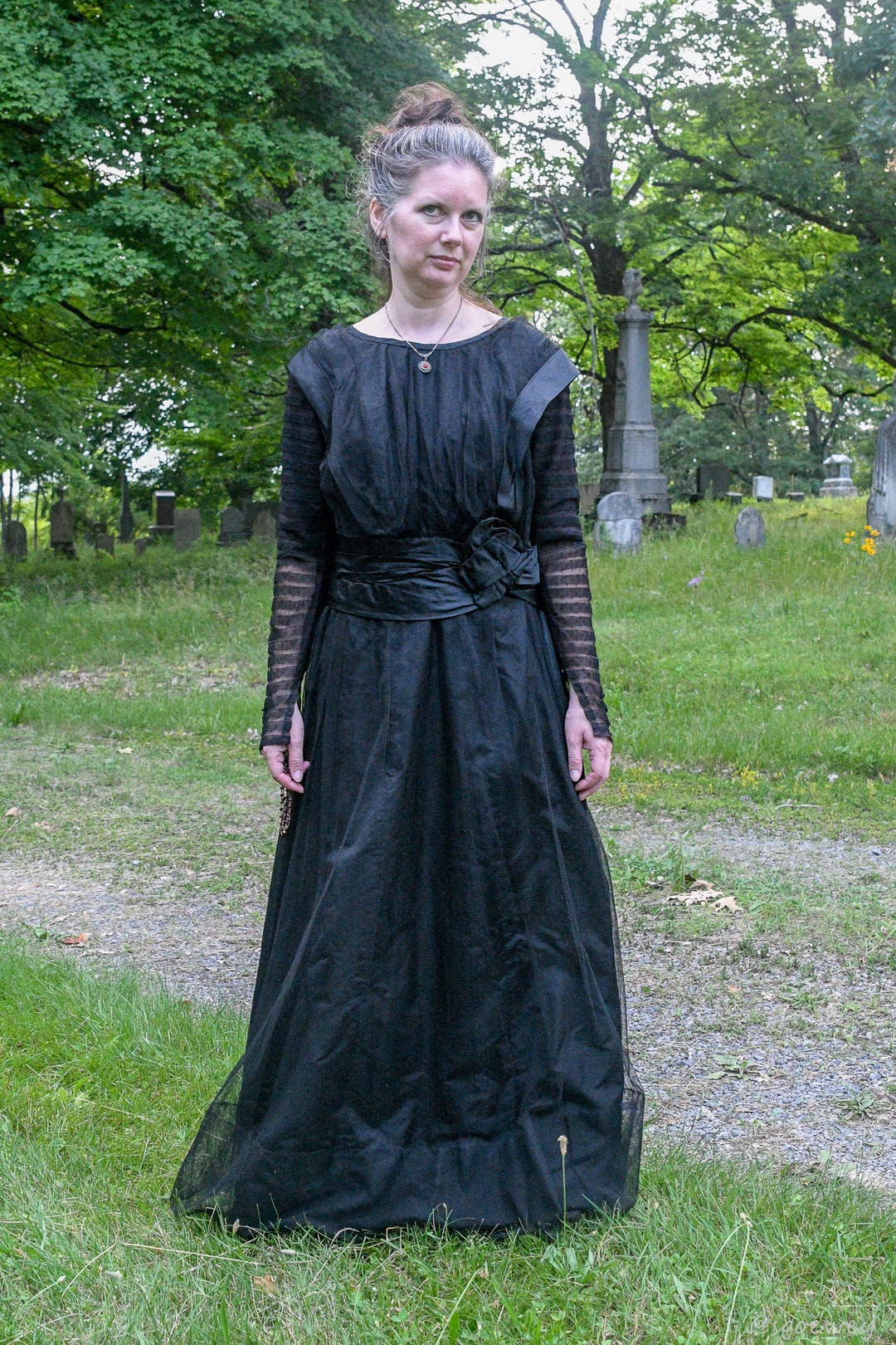 Antique Mourning Gown 1910s Edwardian Black Mesh Acorn Tassels Antique ...