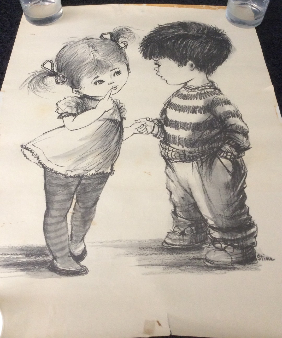 Fran Mar Signed Stima Vintage Print 1960s Moppets Boy and Girl Art ...