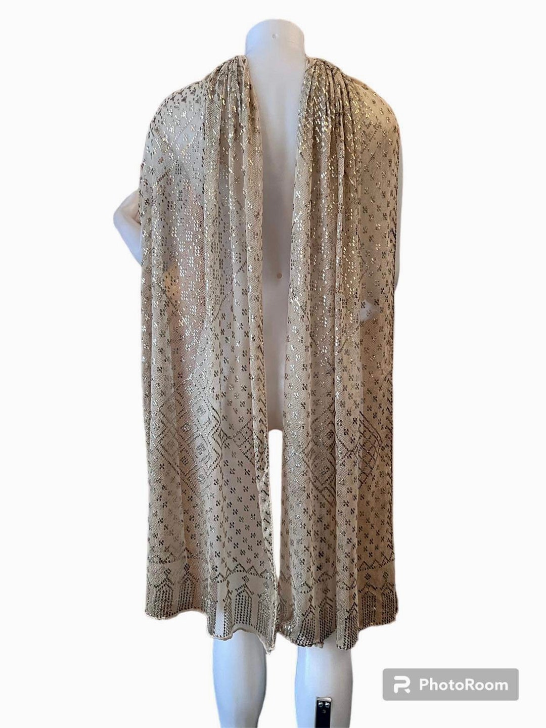 1920s Assuit Shawl Ecru With Gold Metal Embellishments Art Deco ...