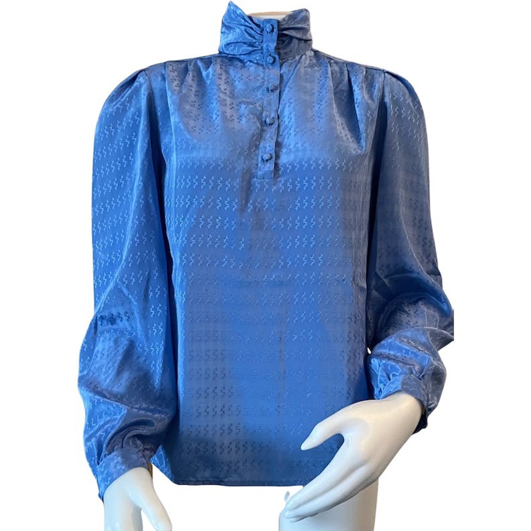 Vintage Blouse 1980s Periwinkle Blue Tone on Tone by STEVEN BARRY High ...