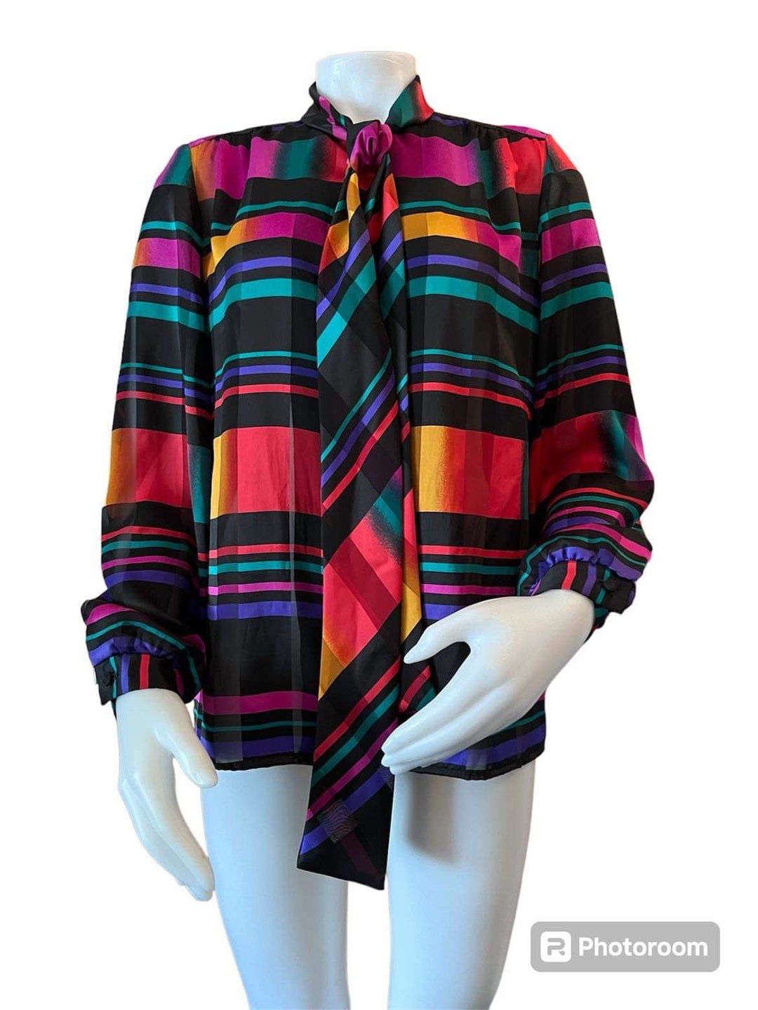 Vintage 1980s Bold Stripe Blouse With Attached Ties SETIAGE Made in USA ...