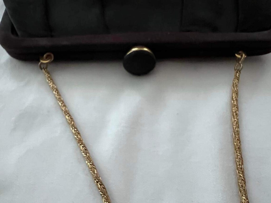 Crown Lewis Handbag With Change Purse and Comb Black Fabric Chain ...