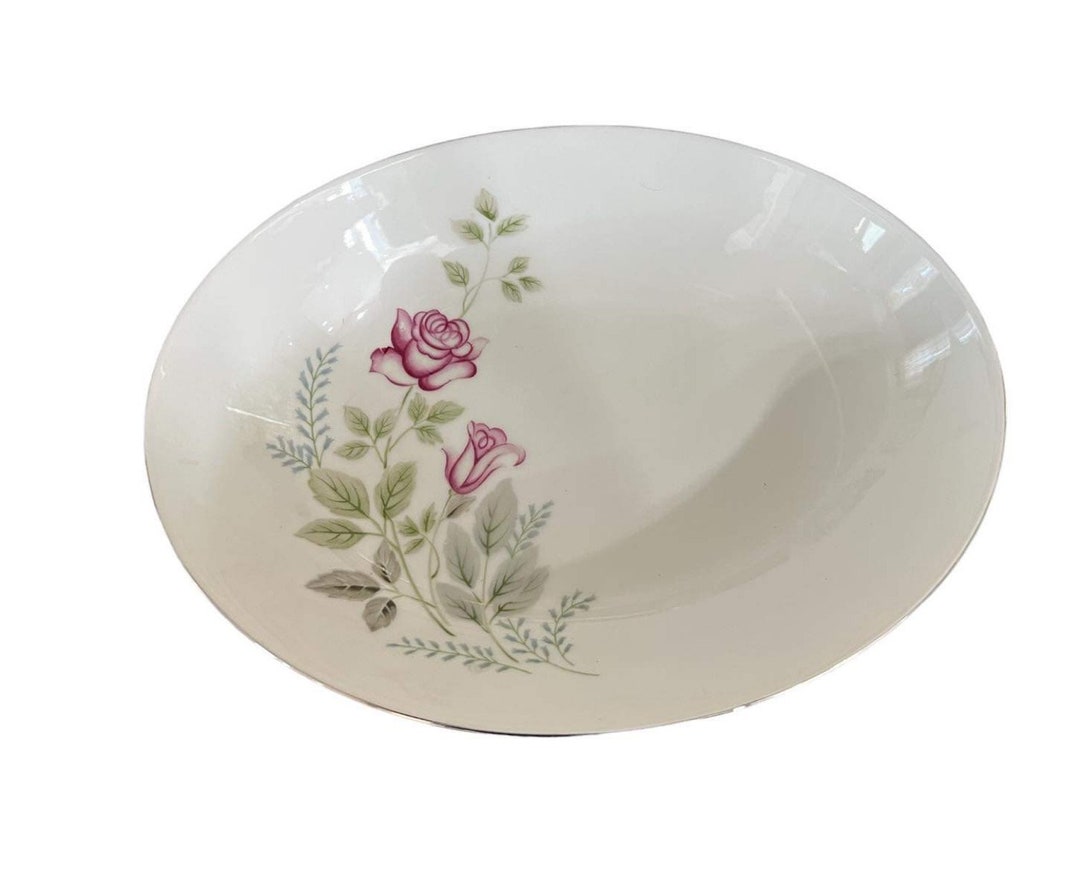 Summit Fine China Japan Stem Rose Pattern Oval Serving Bowl White With ...