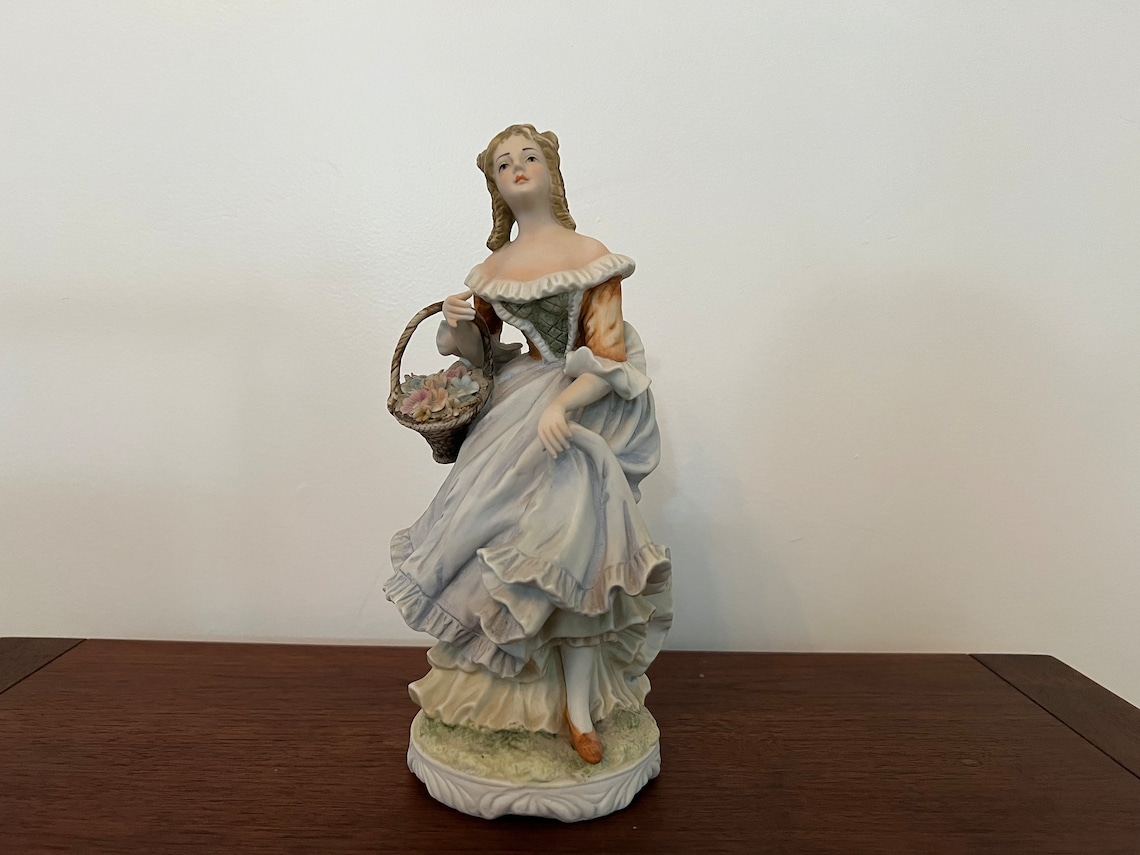 Lefton China Hand Painted Figurine KW341B Victorian Woman in Blue Dress ...