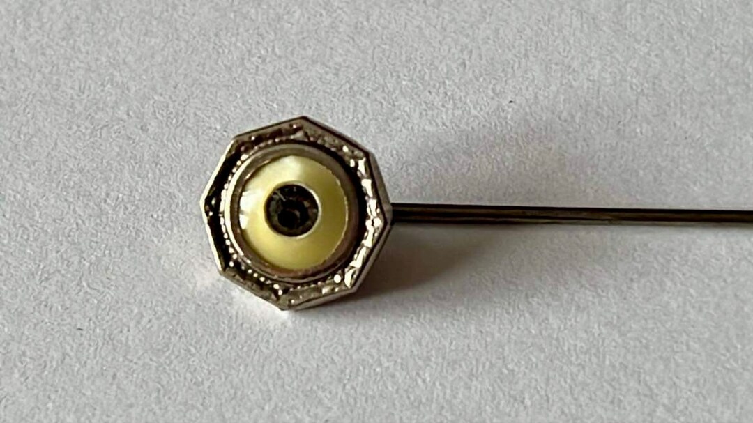 Antique Stick Pin Octagon Shape With Mother of Pearl and Center Stone ...