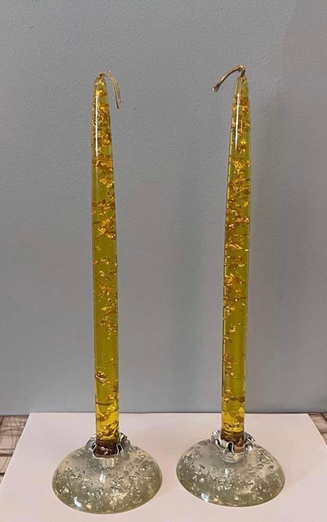 Vintage Lucite Candle Holders Pair Clear With Silver Flecks MCM Home ...