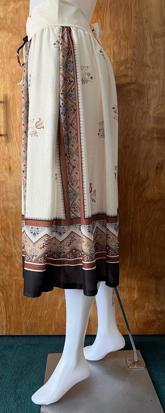 Vintage 1970s prairie skirt corset waist border print… - Gem