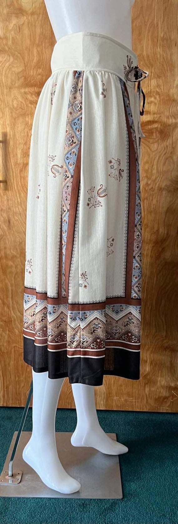 Vintage 1970s prairie skirt corset waist border print… - Gem