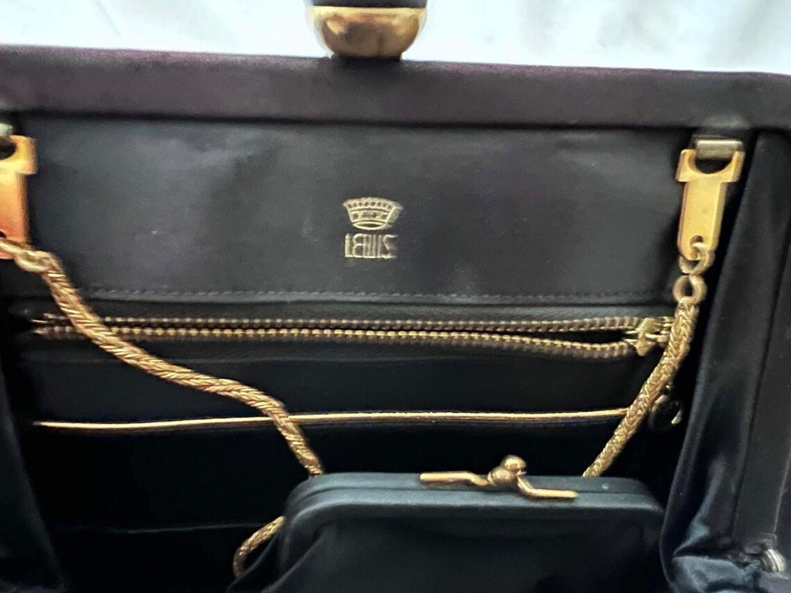 Crown Lewis Handbag With Change Purse and Comb Black Fabric Chain ...