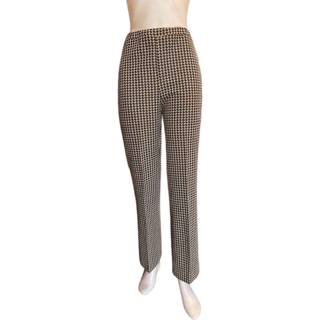 Vintage Flare Leg Pants 1970s Brown and White Houndstooth Abstract ...