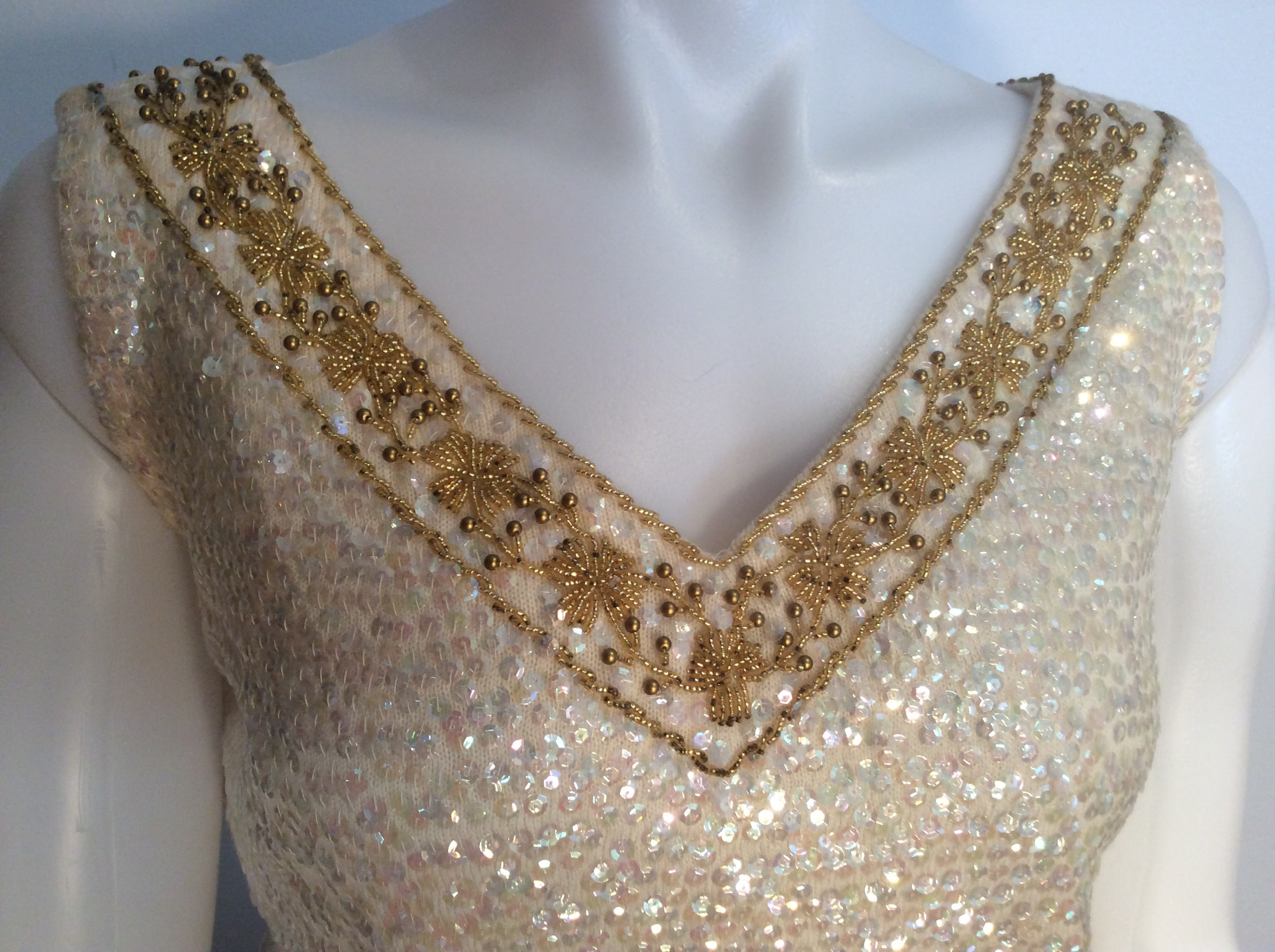 Sleeveless Gold Beaded and Sequin Top Vintage Size M White Rockabilly ...