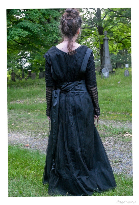 Antique mourning gown 1910s Edwardian black mesh acor… - Gem