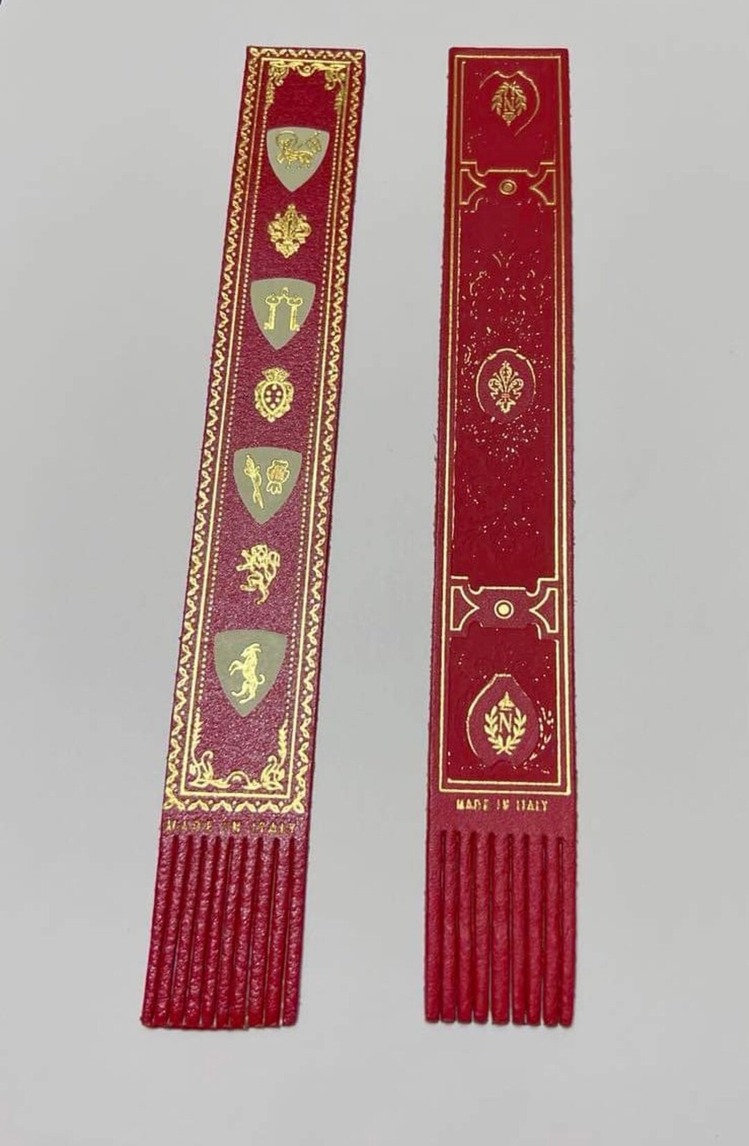 Vintage Leather Bookmarks Made in Italy Red Gold Embossed - Etsy