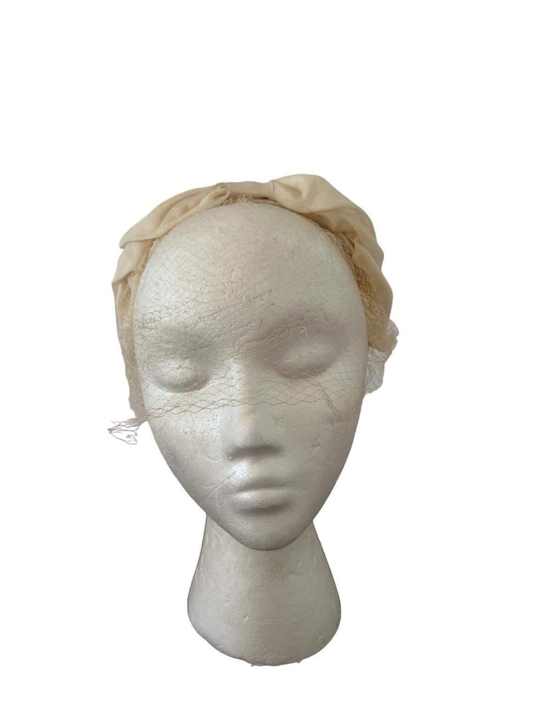 Vintage Headpiece With Attached Mesh Veil off White Bow Headband 1940s ...