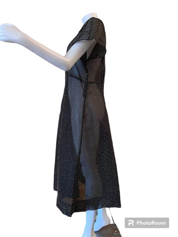 Vintage VOLUP size dress 1940s dark blue sheer nylon… - Gem