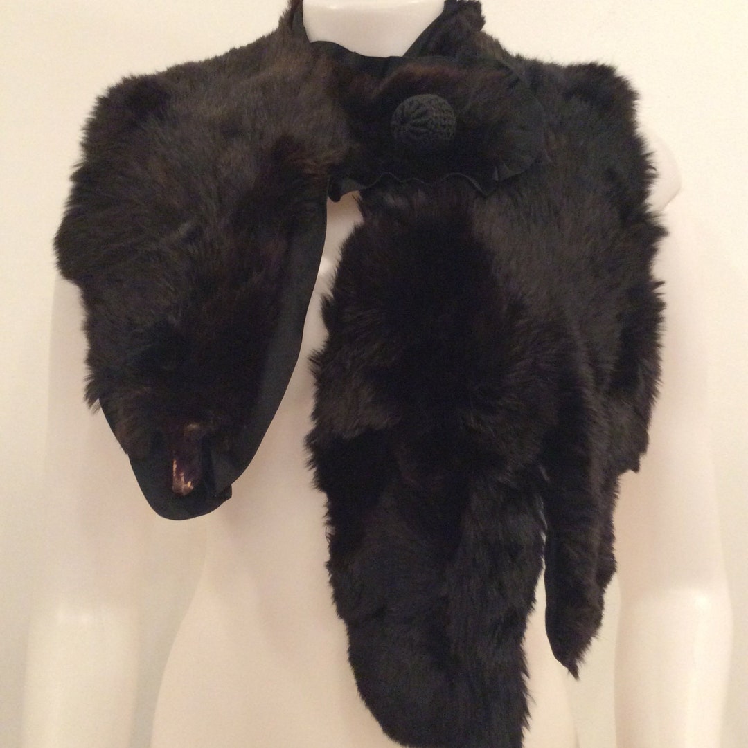 Victorian Fur Piece Vintage Black Fox Scarf 1900’s Fur Piece With Head ...