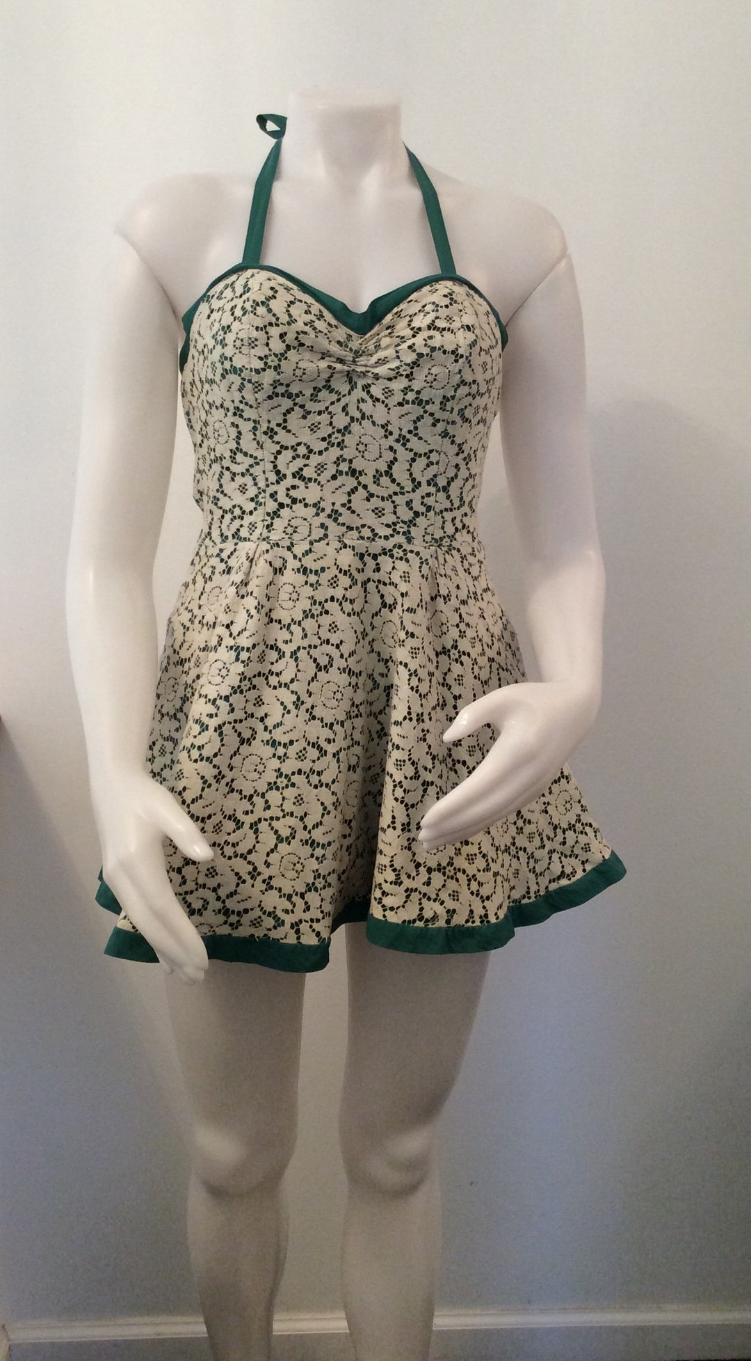 1950s Bathing Suit Play Suit Gantner of California Size 38 Green Floral ...