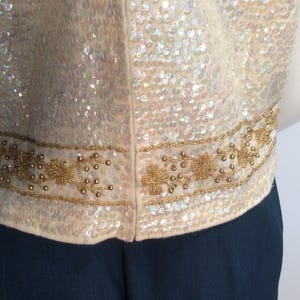 Sleeveless Gold Beaded and Sequin Top Vintage Size M White Rockabilly ...