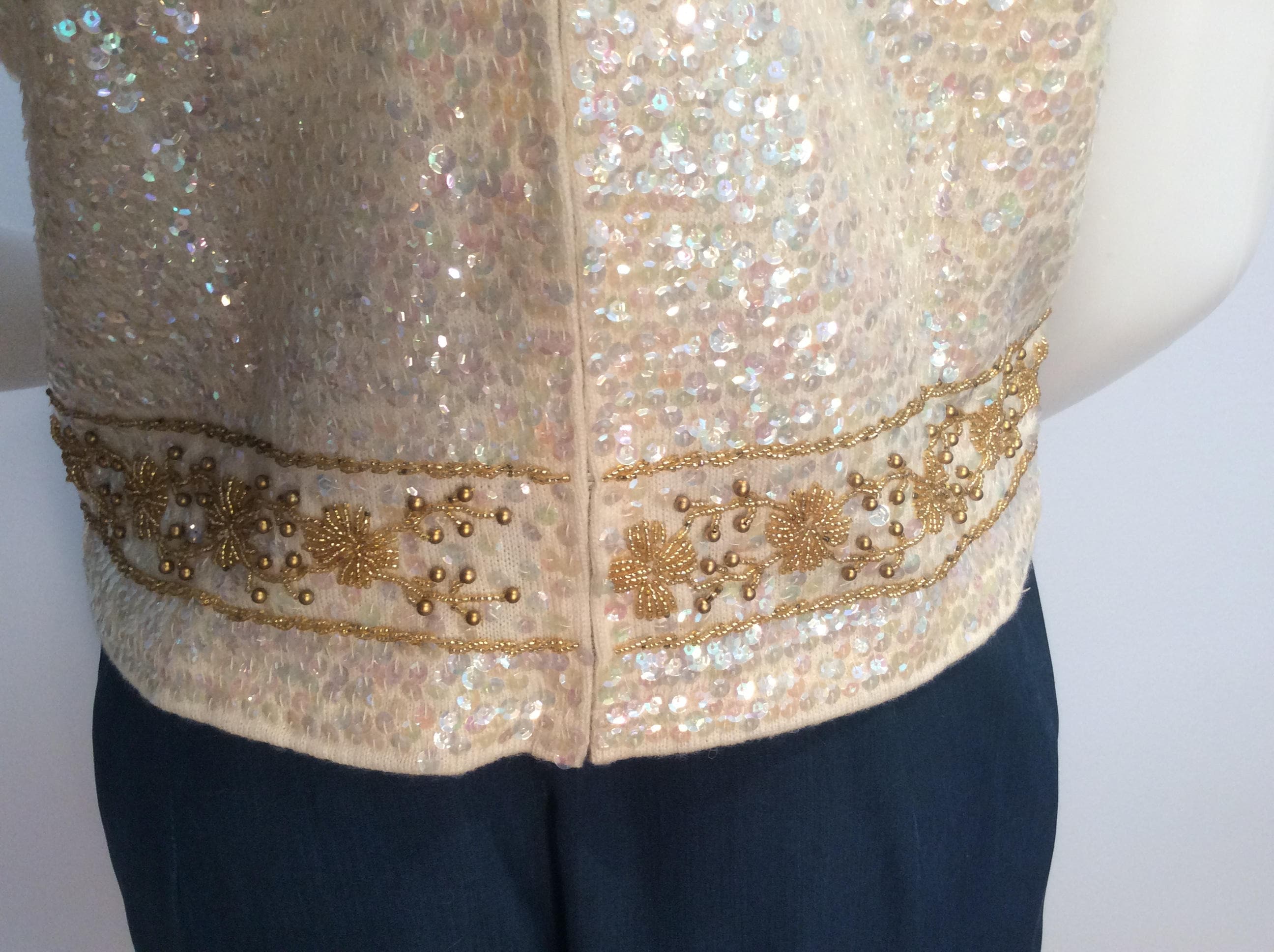 Sleeveless Gold Beaded and Sequin Top Vintage Size M White Rockabilly ...