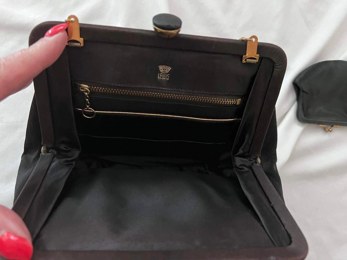 Crown Lewis Handbag With Change Purse and Comb Black Fabric Chain ...