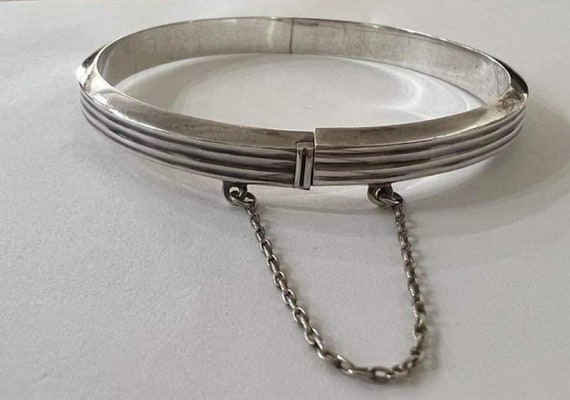 Vintage silver hinged bangle bracelet 925 silver ridg… - Gem