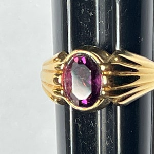 Vintage Costume Jewelry Ring Gold Faux Amethyst Birthstone Ring Unique Band Faceted Faux ...