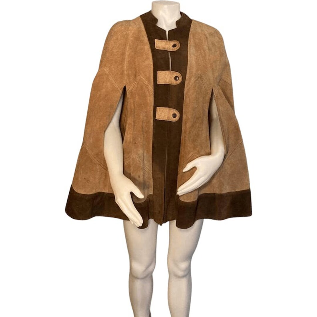 Vintage Suede Cape 1960s Suede Poncho 2 Tone Brown Snap Front - Etsy