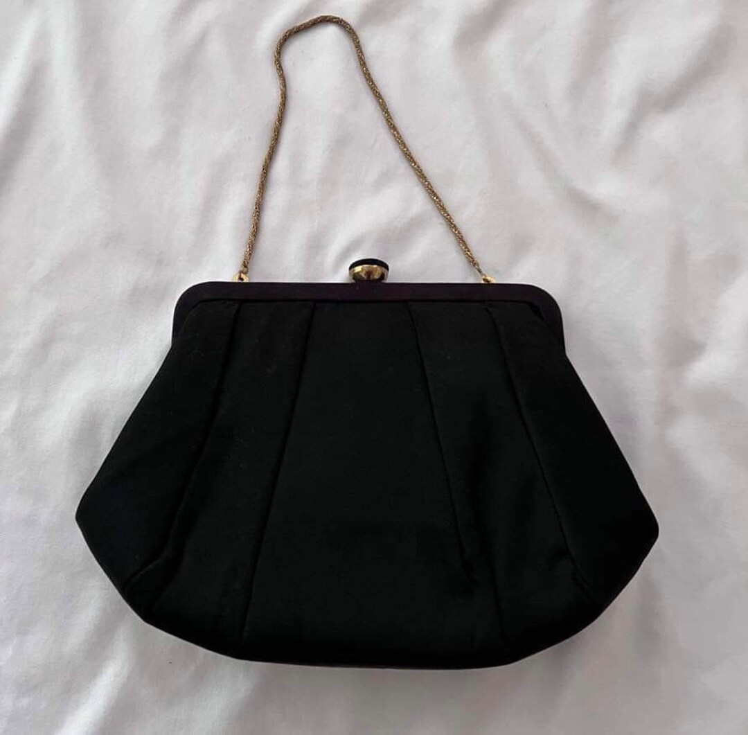 Crown Lewis Handbag With Change Purse and Comb Black Fabric Chain ...