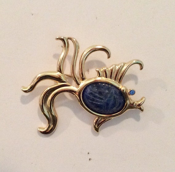 fish brooch blue scarab belly kissing fish angelfish … - Gem