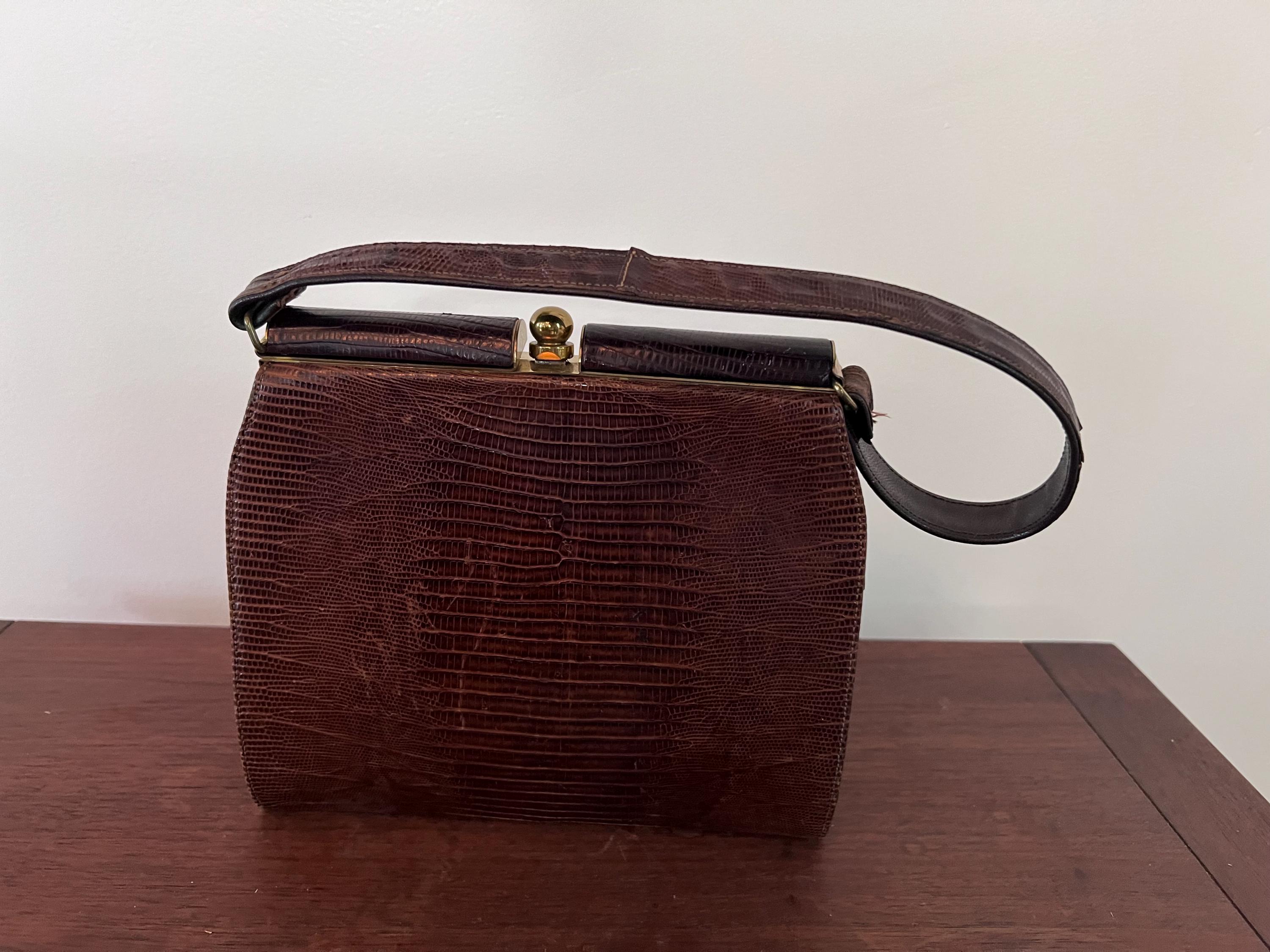Vintage Reptile Skin Handbag MADWED Genuine Leather 1950s Structured ...