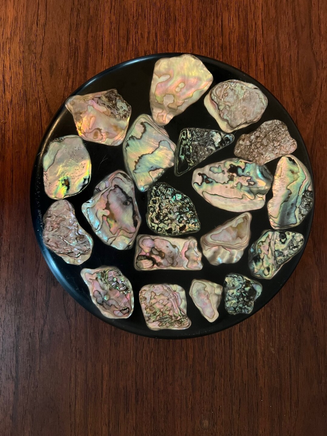 Vintage Trivet Black Resin With Abalone Shell 1970s Large Trivet ...