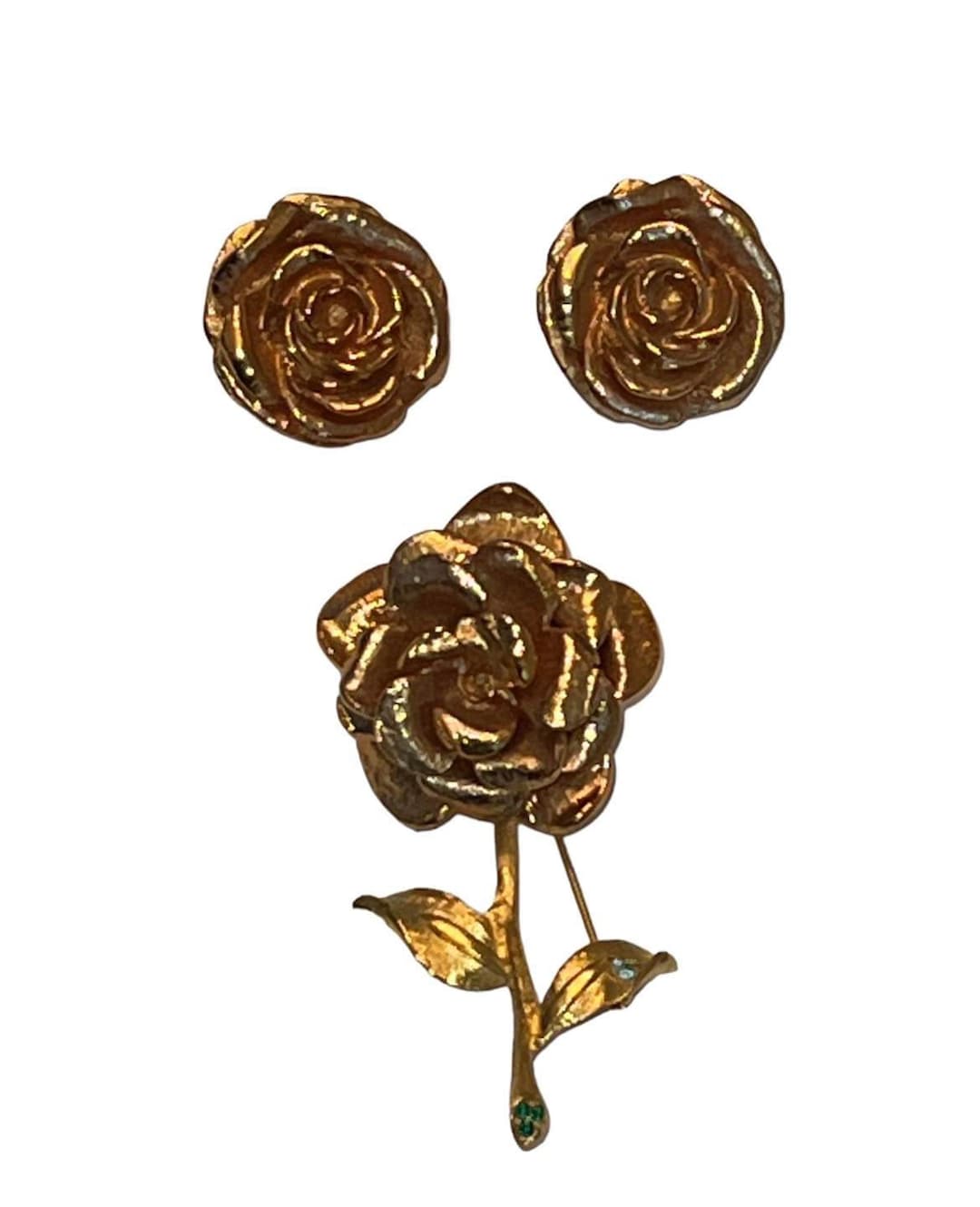 Vintage Gold Rose Brooch and Earrings Set by Camrose and Cross JBK ...
