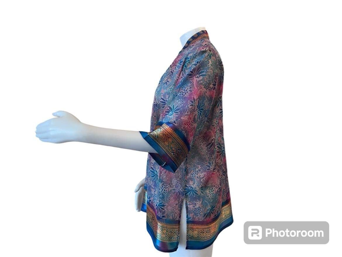 Asian Style Jacket Floral Print Semi Sheer Frog Closures Mandarin ...