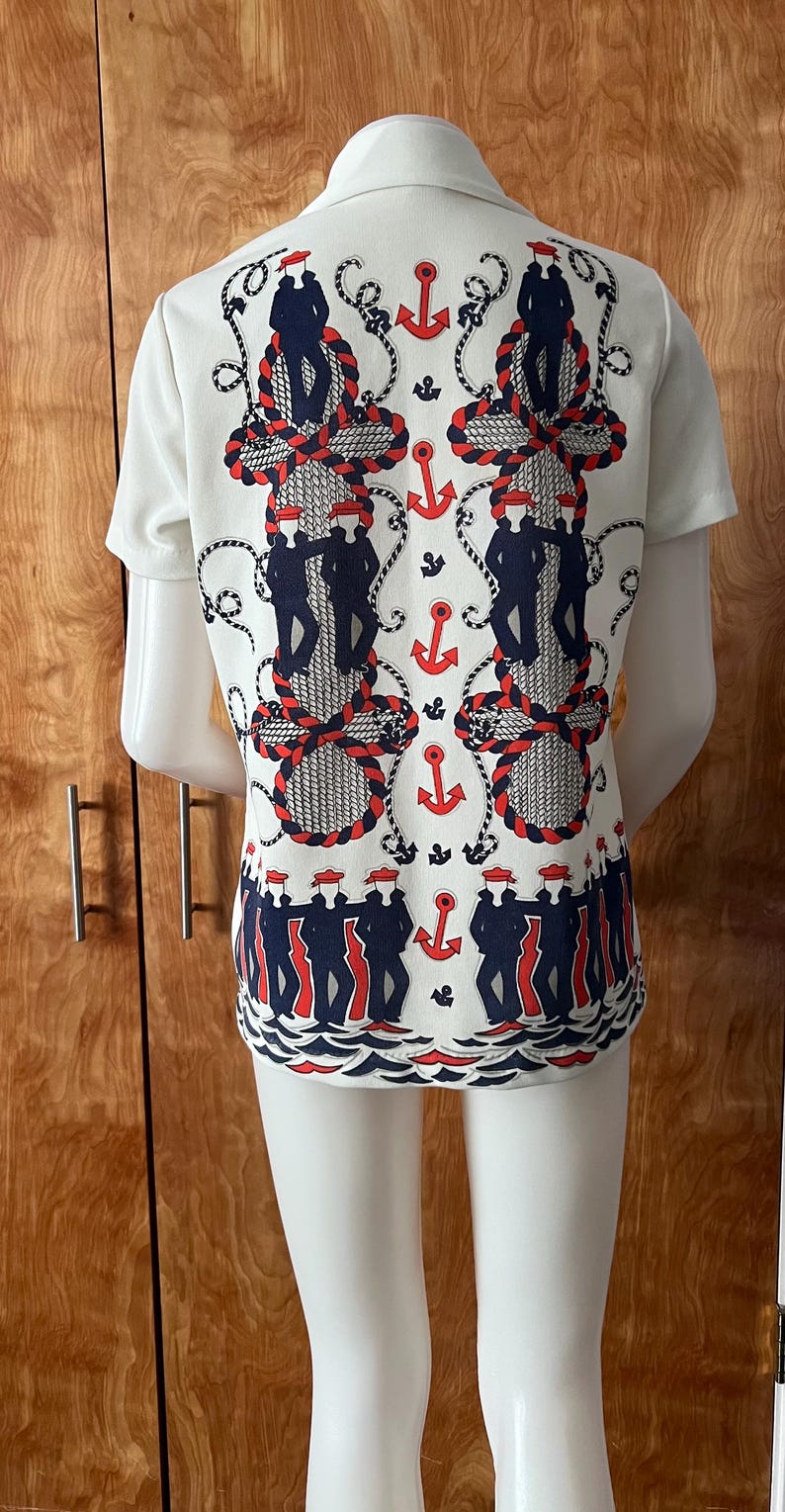 Vintage 1970s Short Sleeve Button Front Top With Red, White and Blue ...