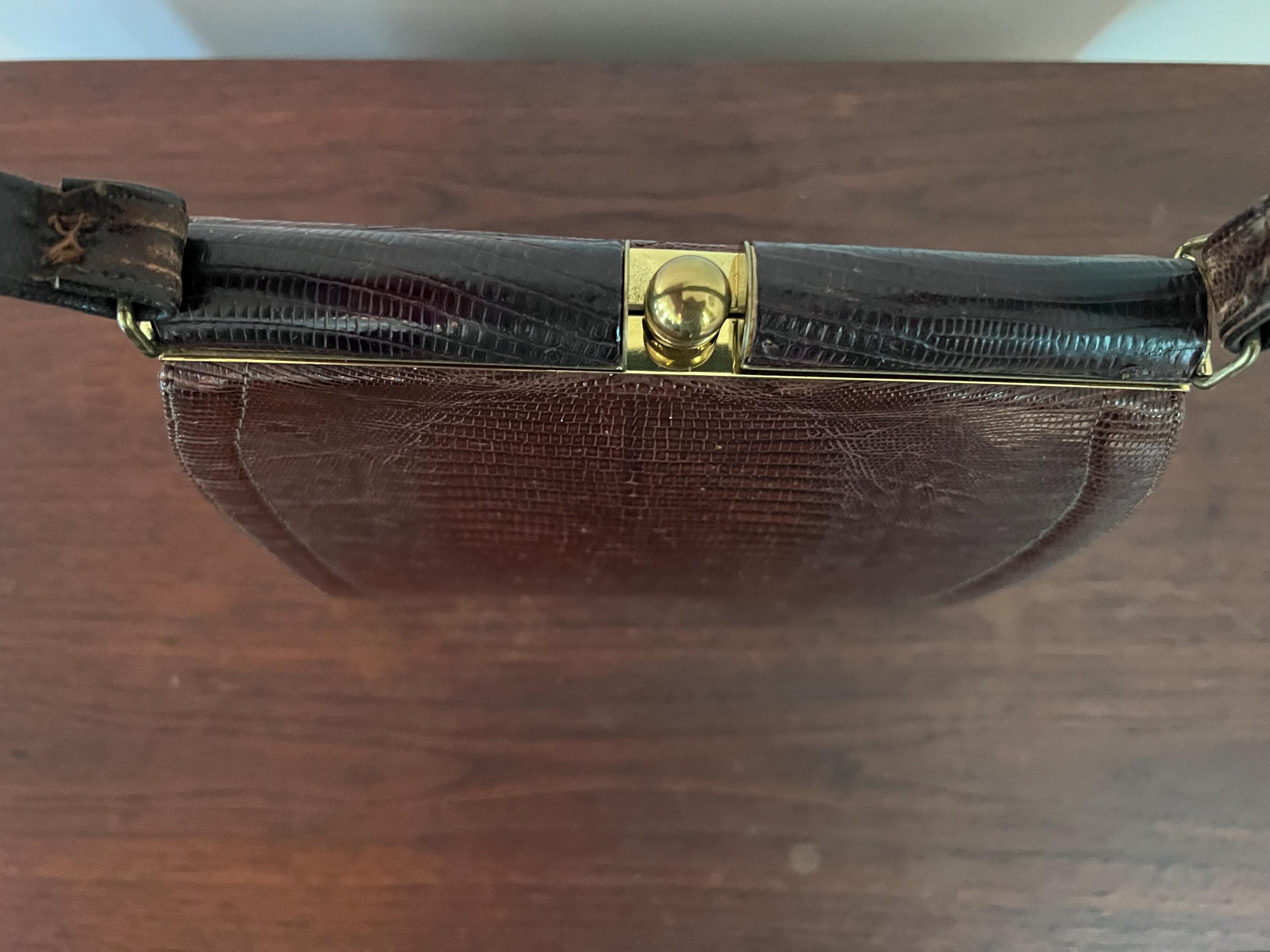 Vintage Reptile Skin Handbag MADWED Genuine Leather 1950s Structured ...